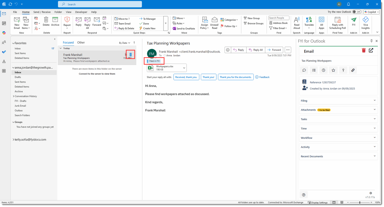 Filing your First Email From Outlook – FYI
