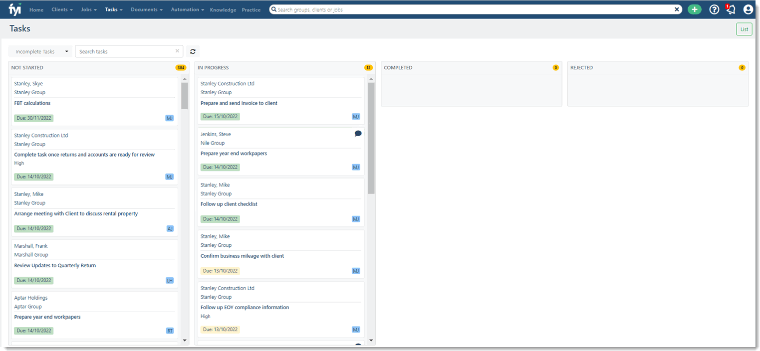 Using the Tasks Board – FYI