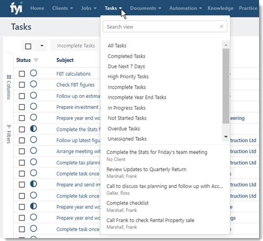 Quick Access to Recently Used Tasks and Views – FYI