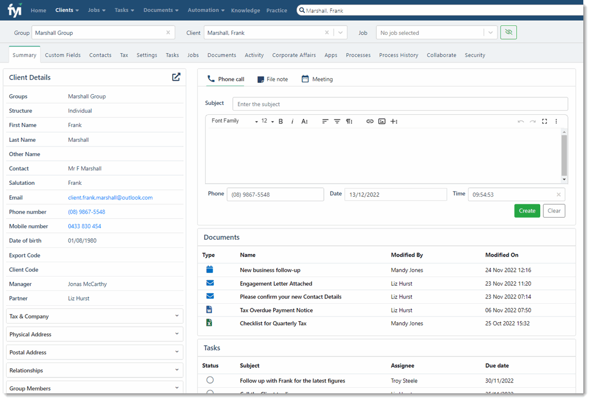Displaying Information for a Client – FYI