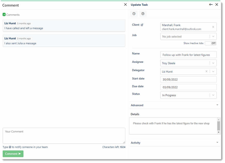 Using Comments on Tasks – FYI