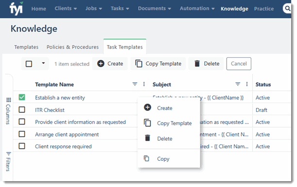 Enabling Task Templates – FYI