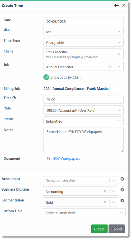 Creating Individual Time Entries – FYI