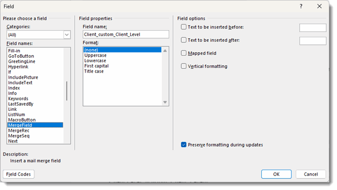 Including Merge Fields in Word Templates and Stationery – FYI