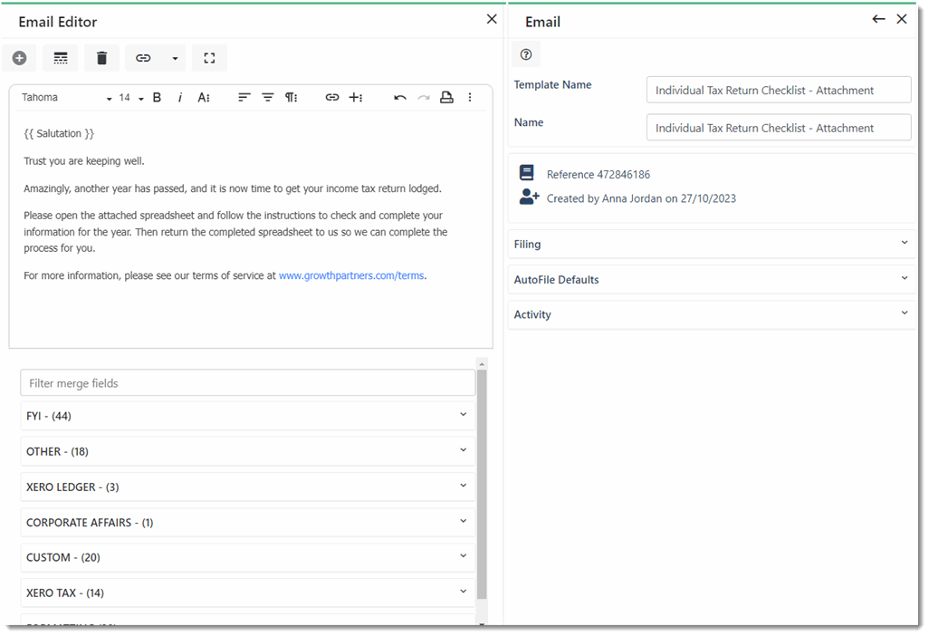 Sending an Income Tax Return Checklist to a Client – FYI