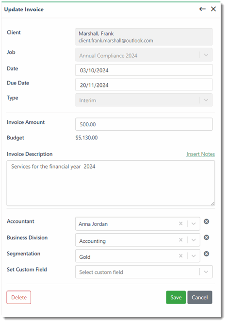 Opening and Editing Interim Invoices – FYI