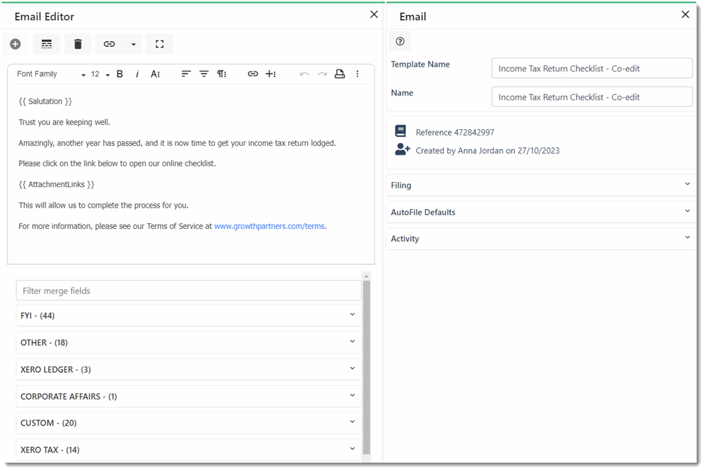Sending an Income Tax Return Checklist to a Client – FYI