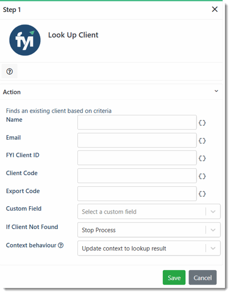 Process Step Details - Look Up Client – FYI