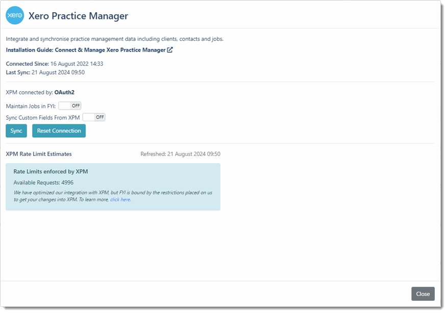 Resetting your connection between FYI and Xero Practice Manager – FYI