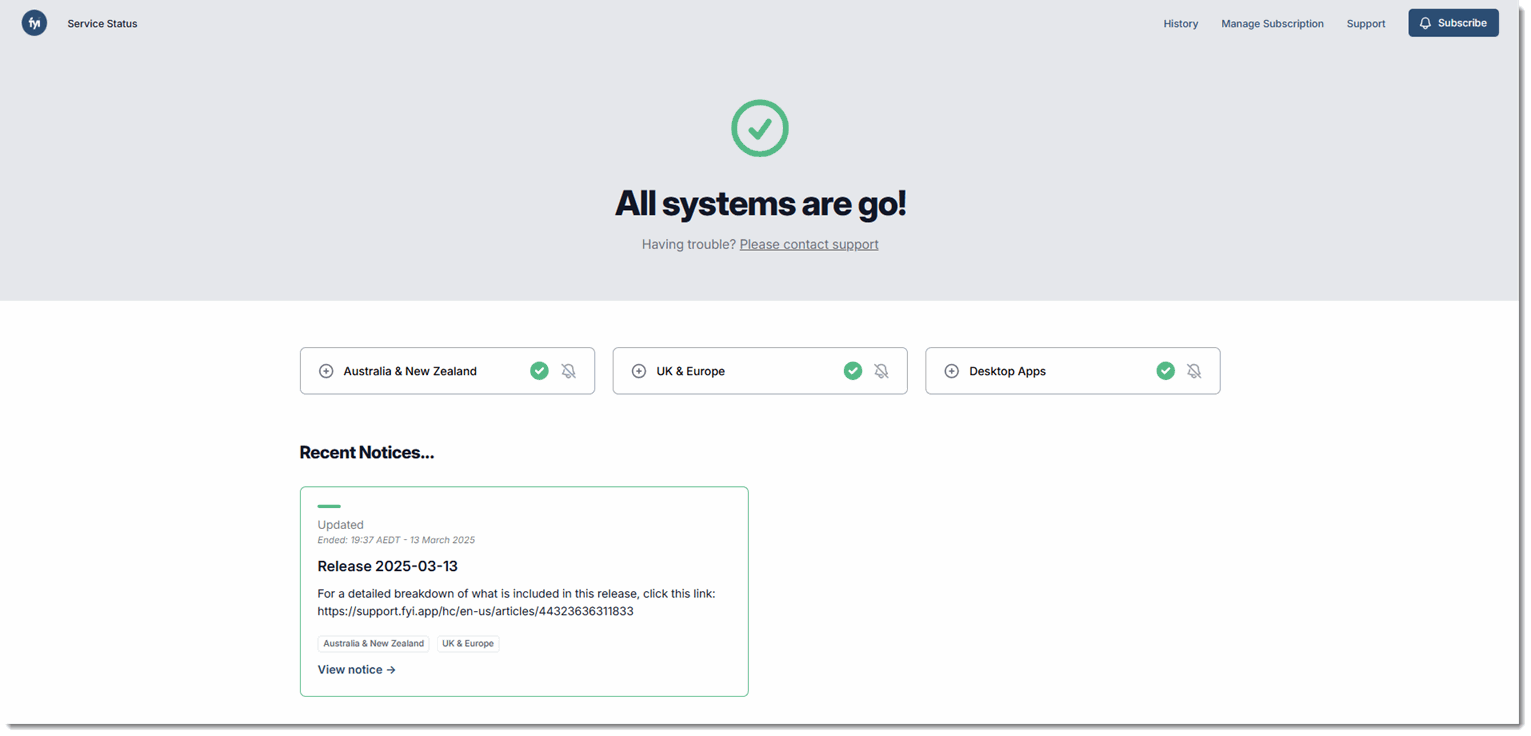 Displaying the FYI Service Status Dashboard – FYI