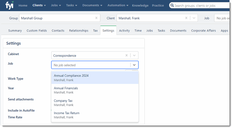 Setting Filing Defaults for a Client – FYI